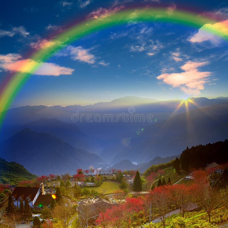 Beautiful Place with Nice Rainbow Stock Image - Image of double, grass ...