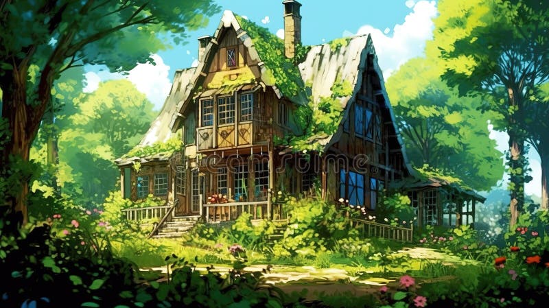 A Beautiful Place of Peace Anime Artwork, Lonely House in the Forest ...