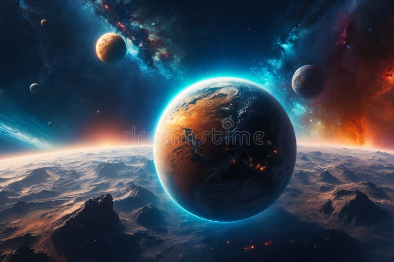 Beautiful Planet in Outer Space in Universe Stock Illustration ...