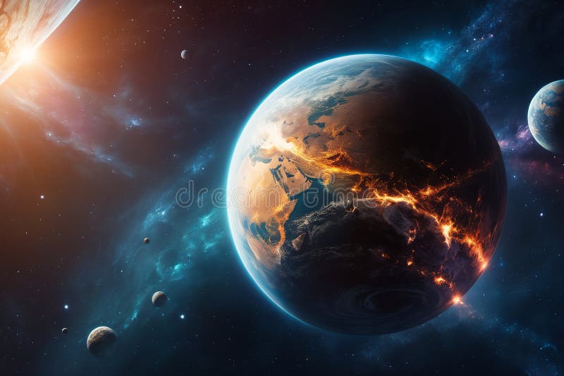 Beautiful Planet in Outer Space in Universe Stock Illustration ...