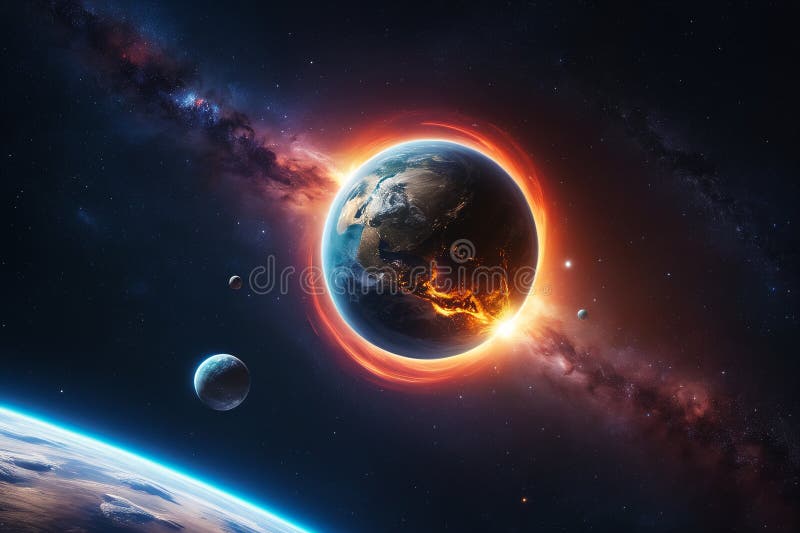 Beautiful Planet in Outer Space in Universe Stock Illustration ...
