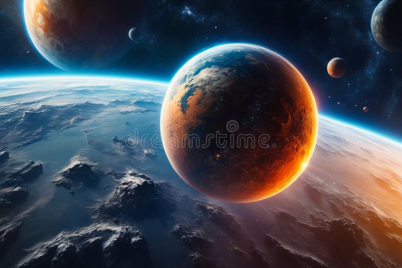Beautiful Planet in Outer Space in Universe Stock Illustration ...