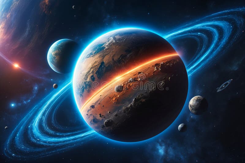 Beautiful Planet in Outer Space in Universe Stock Illustration ...