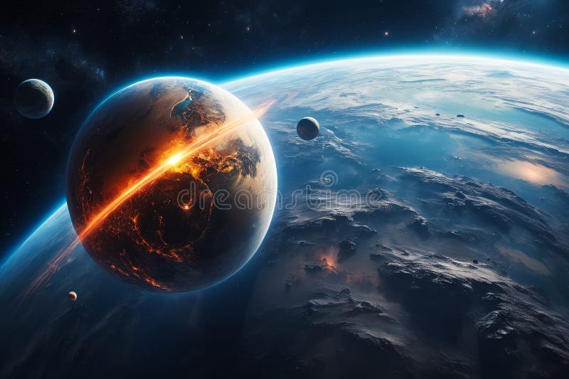 Beautiful Planet in Outer Space in Universe Stock Illustration ...