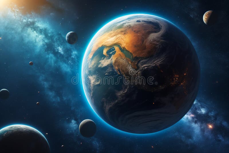 Beautiful Planet in Outer Space in Universe Stock Illustration ...