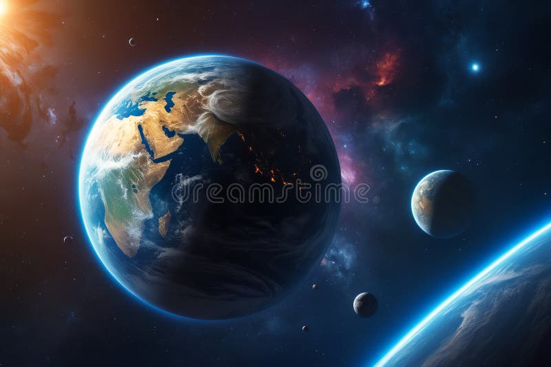 Beautiful Planet in Outer Space in Universe Stock Illustration ...