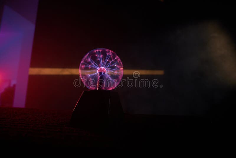 Beautiful Plasma Lamp is Standing in Dark Room Stock Photo - Image of ...