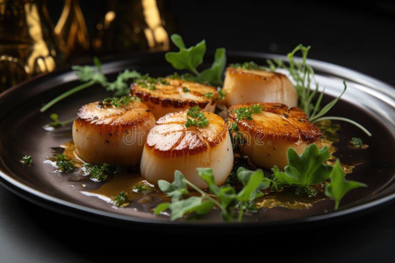Beautiful Plate of Sous-vide Seared Scallops with Herbs and Spices ...