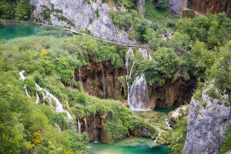 Beautiful Plitvice Falls in the Green Forest in Croatia Stock Photo ...