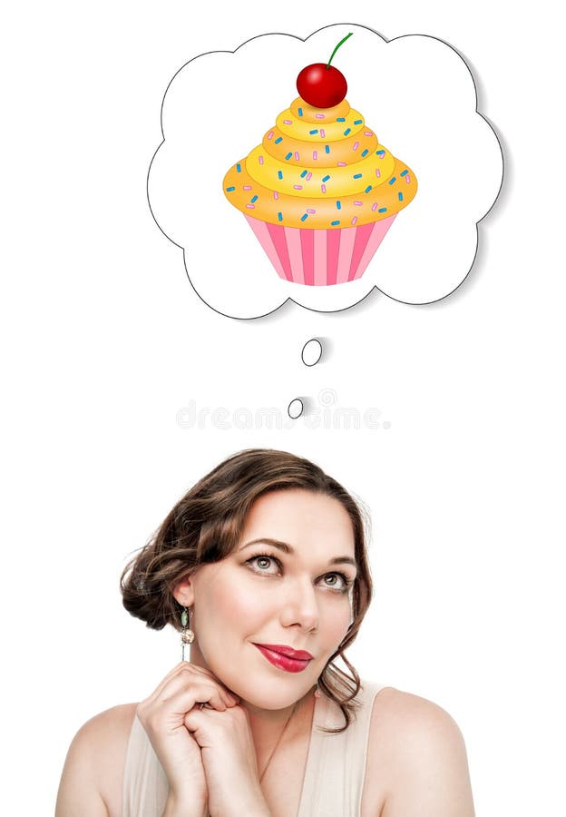 Beautiful Plus Size Woman Dreaming about Cake Stock Image - Image of ...