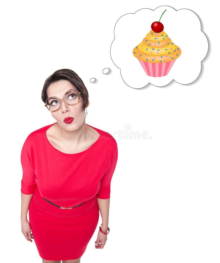 Beautiful Plus Size Woman Dreaming about Cake Stock Image - Image of ...