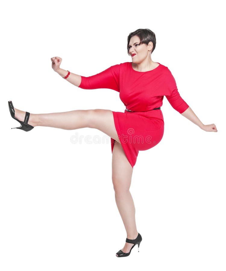 Beautiful Plus Size Woman Fighting Off Something Isolated Stock Photos ...