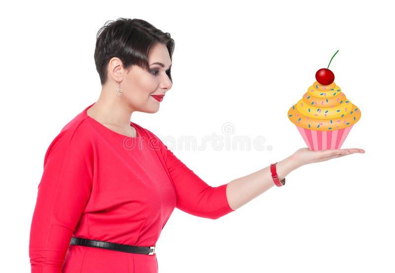 Beautiful Plus Size Woman Holding Cake on Her Hand Stock Image - Image ...