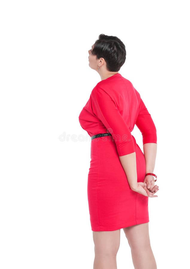 Beautiful Plus Size Woman Looking on Something Up. Back Pose Stock ...