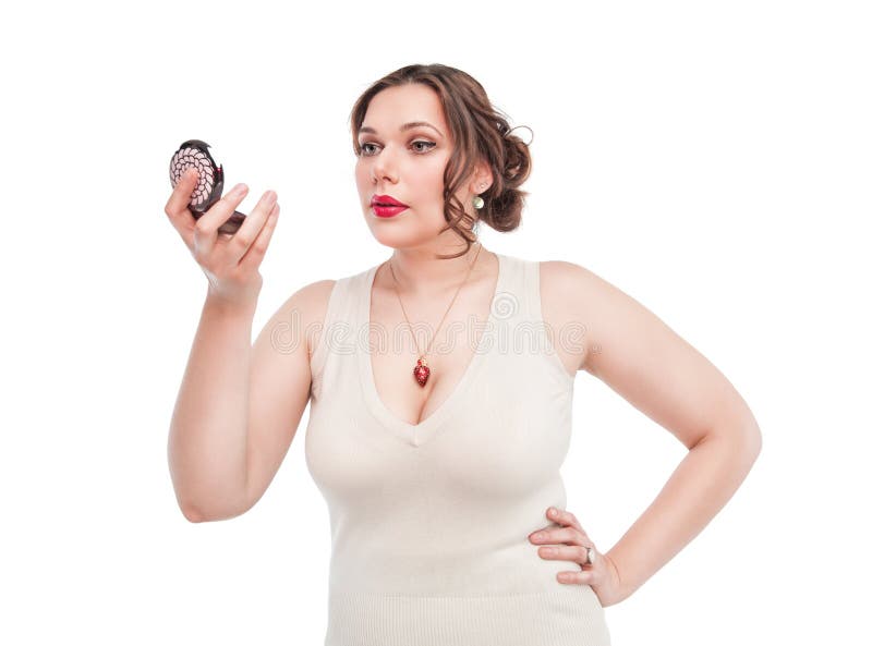 Beautiful Plus Size Woman with Mirror Stock Photo - Image of care ...