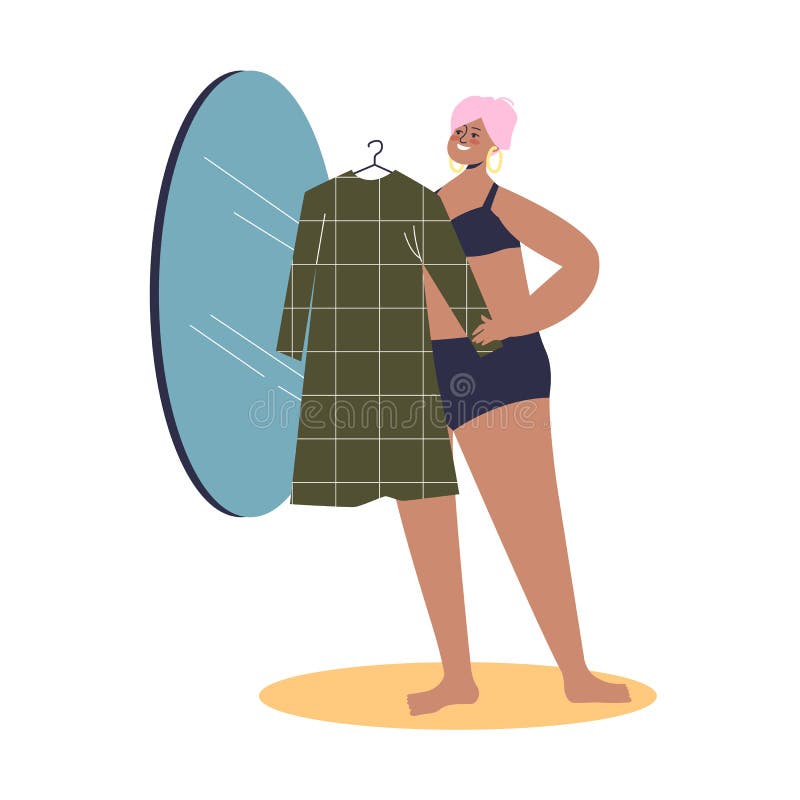 Woman Trying Dress Front Mirror Stock Illustrations 52 Woman Trying