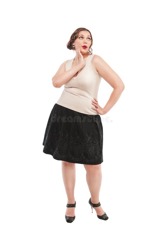 Beautiful Plus Size Woman in Red Dress Posing Isolated Stock Photo ...
