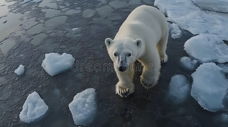 Beautiful Polar Bear in Arctic Sea Ice Landscape Stock Illustration ...
