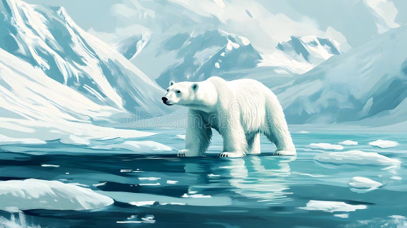 Beautiful Polar Bear in Arctic Sea Ice Landscape Stock Illustration ...