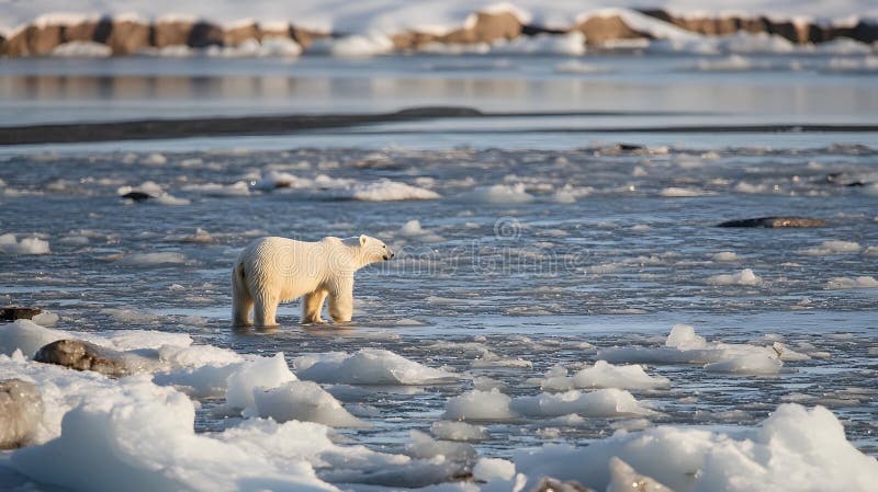 Beautiful Polar Bear in Arctic Sea Ice Landscape Stock Illustration ...