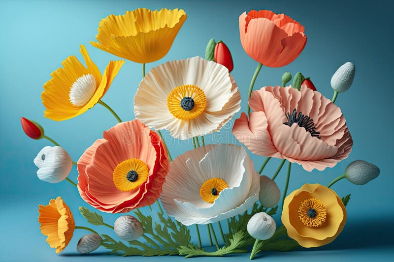 Beautiful Poppies on the Blue Background Stock Illustration ...
