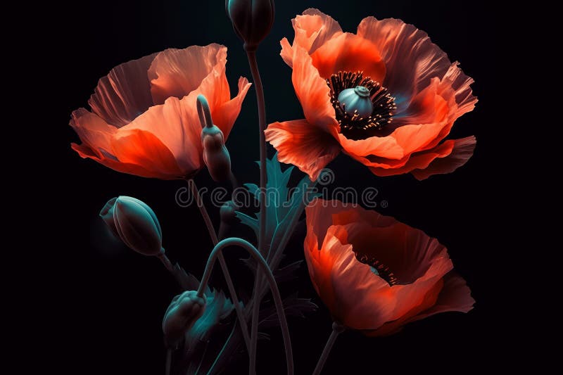 Beautiful Poppies on a Dark Background. Vector Illustration. Generative ...