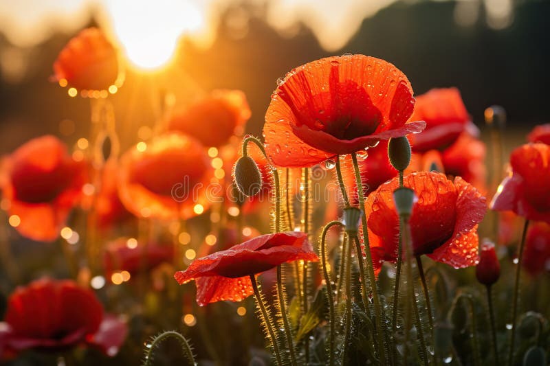 Beautiful Poppy Field in the Sun. Generated by Artificial Intelligence ...