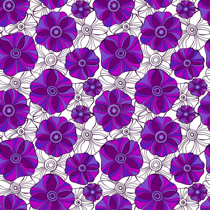 Beautiful Poppy Flowers Set, Colorful Vector Seamless Pattern. Stock ...