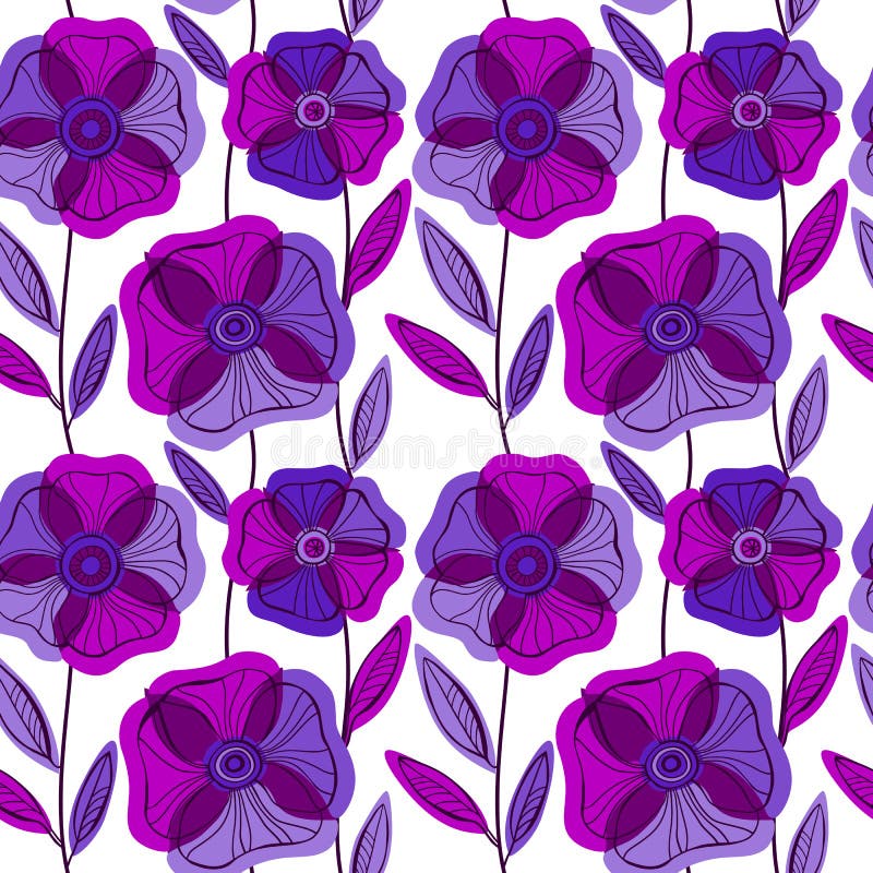 Beautiful Poppy Flowers Set, Colorful Vector Seamless Pattern. Stock ...