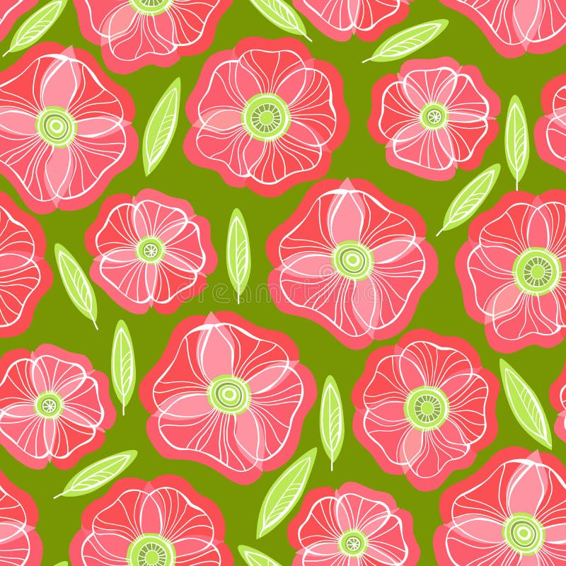 Beautiful Poppy Flowers Set, Colorful Vector Seamless Pattern. Stock ...