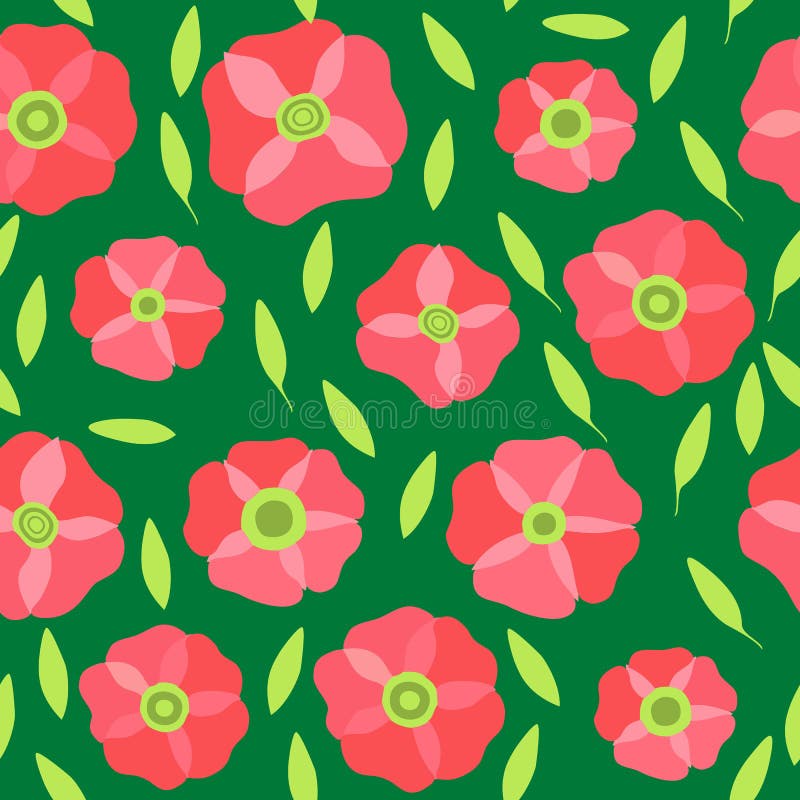 Beautiful Poppy Flowers Set, Colorful Vector Seamless Pattern. Stock ...