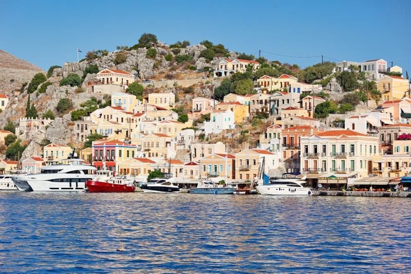 The Beautiful Port of Symi, Greece Stock Photo - Image of architecture ...