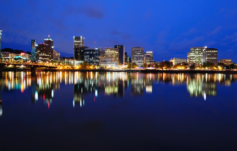 Portland Downtown Skyline at Night Stock Photo - Image of downtown ...