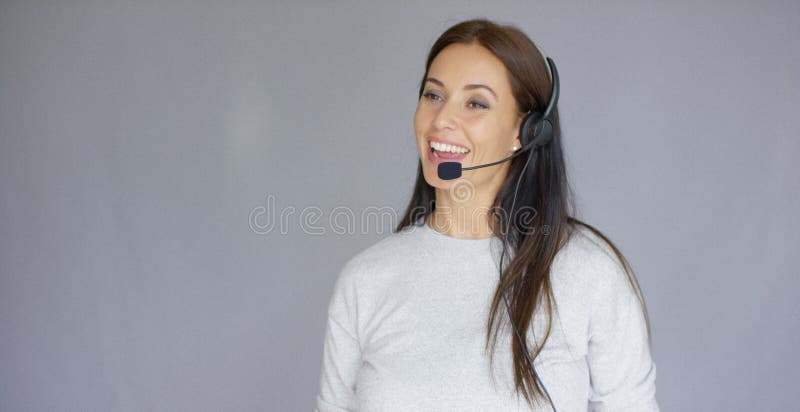 Beautiful and Positive Female Call Center Agent at Work Stock Image ...