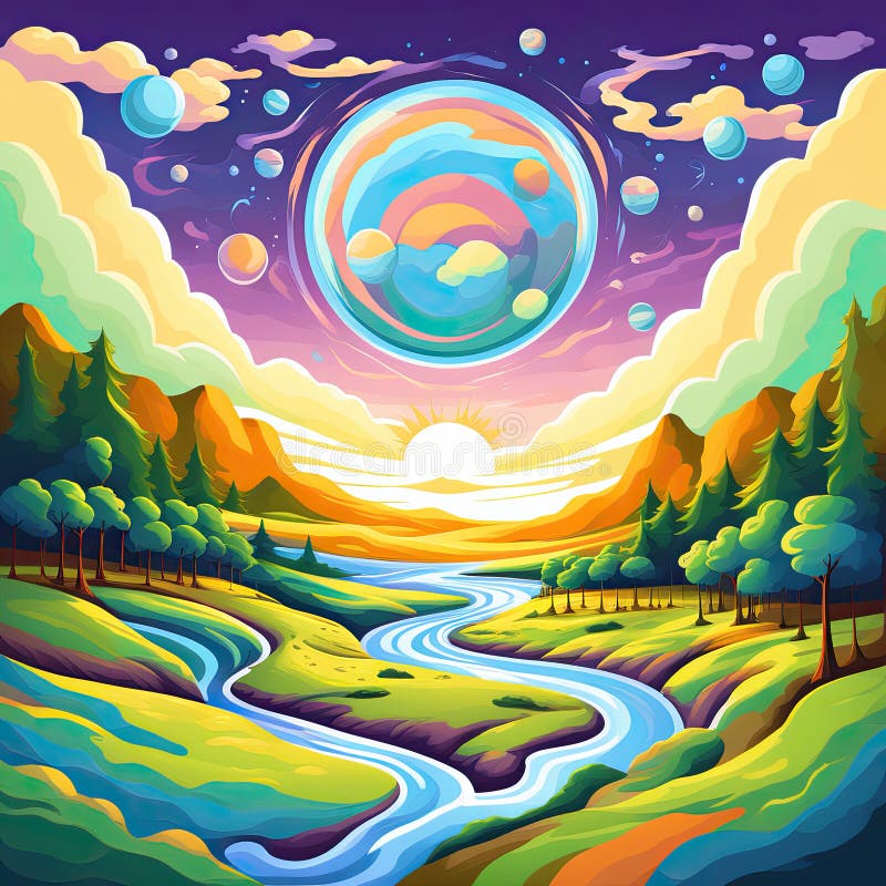 Beautiful Positive Landscape and Planet on the Sky. World Environment ...