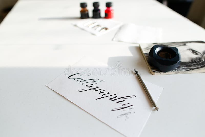 Beautiful Postcard with Calligraphic Inscription of Black Ink on Stock ...