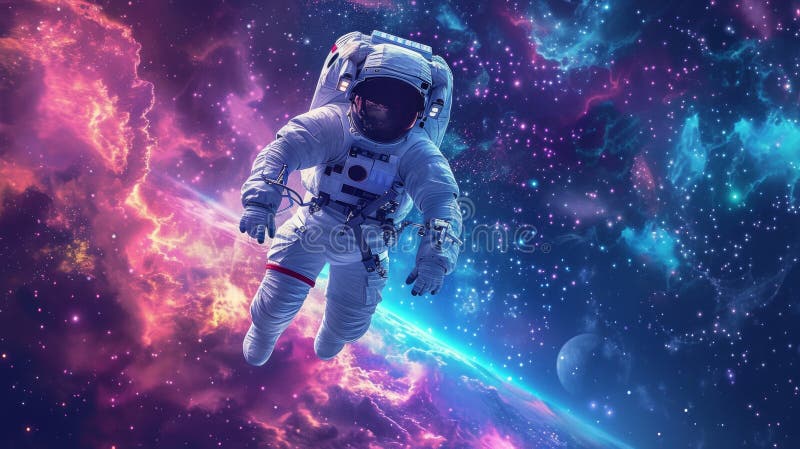 Beautiful Poster with an Astronaut in Space for Cosmonautics Day and ...