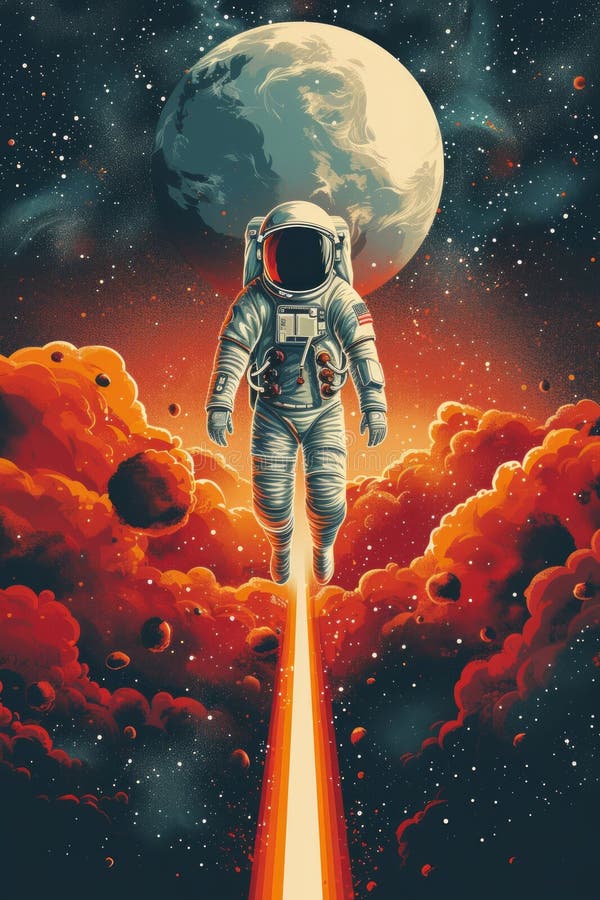 Beautiful Poster with an Astronaut in Space for Cosmonautics Day and ...