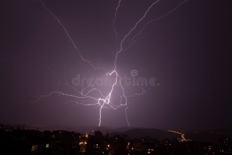 Beautiful Powerful Lightning Over City Stock Image - Image of lightning ...