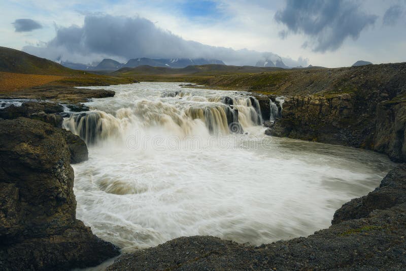 Beautiful Powerful Waterfall in the Icelandic Highlands Stock Photo ...