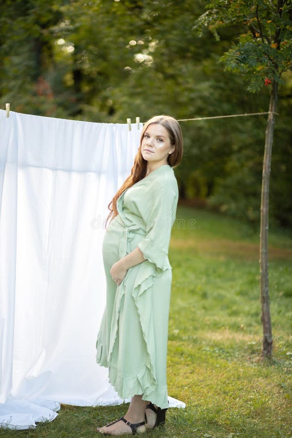 Beautiful Pregnant Woman With Big Belly Stands Stock Image Image Of