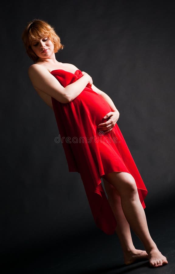Beautiful Pregnant Woman in Red Stock Image - Image of cloth, mommy ...