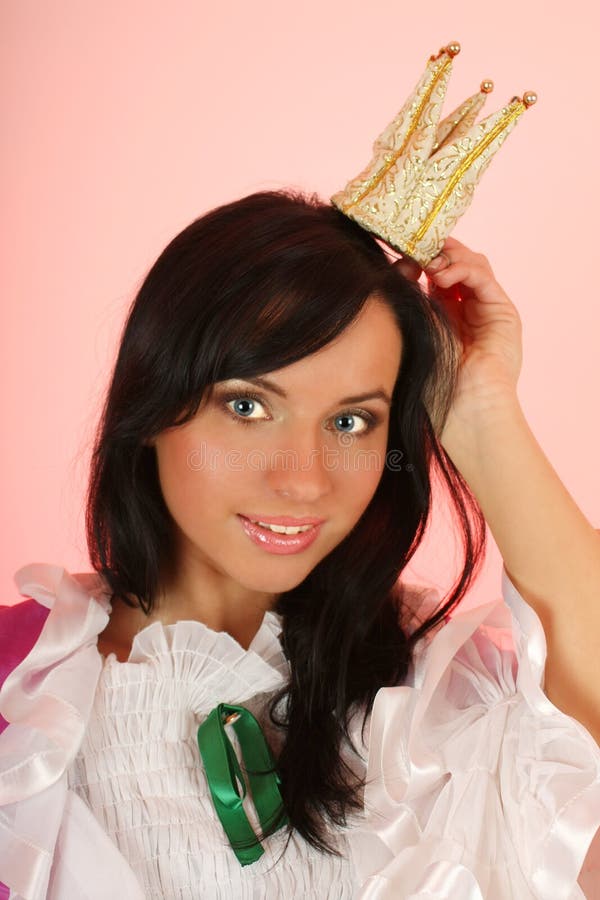 Beautiful Princess with Crown Over Pink Background Stock Image - Image ...