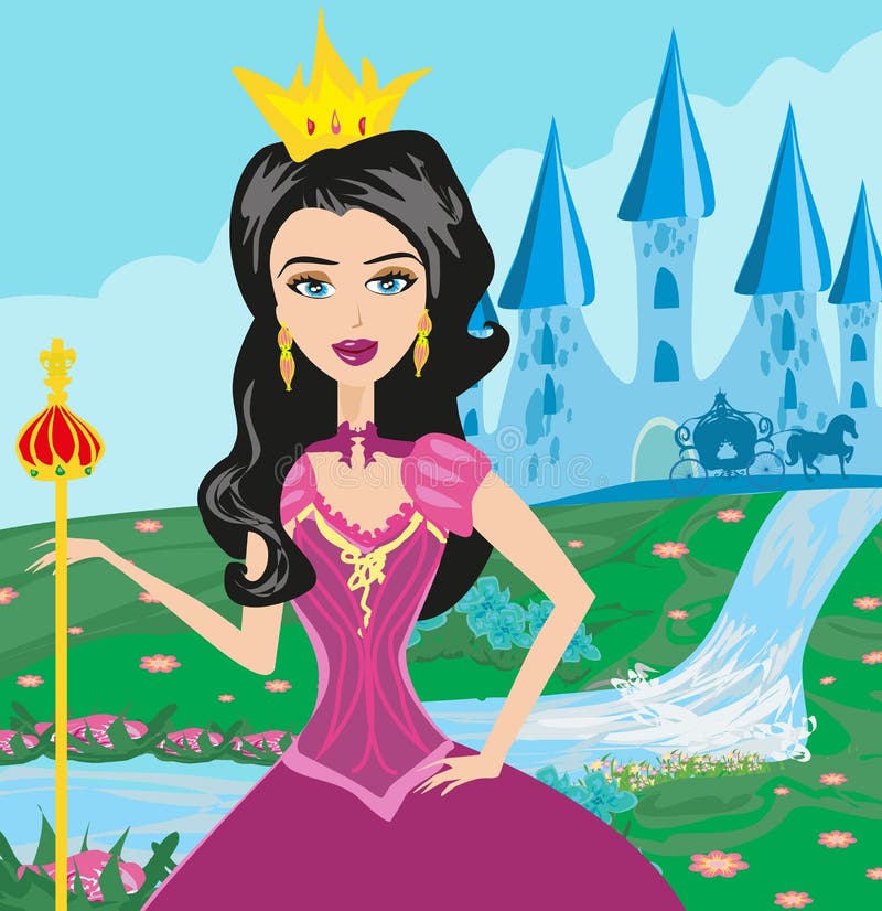 Beautiful Princess in Front of Her Castle Stock Vector - Illustration ...