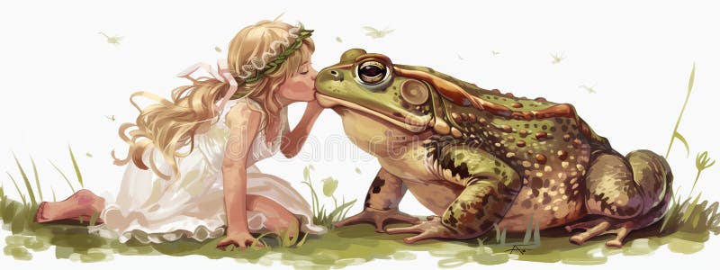 Beautiful Princess Kissing Ugly Toad. Stock Illustration - Illustration ...