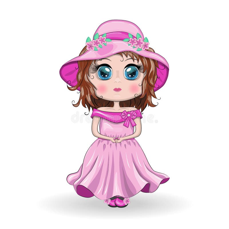 Beautiful Princess Standing In Beautiful Long Pink Dress Stock Vector