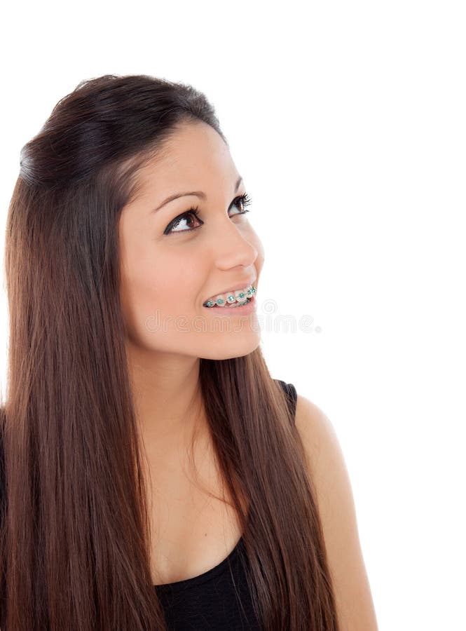 The Woman with Brackets Isolated on White Stock Photo - Image of ...