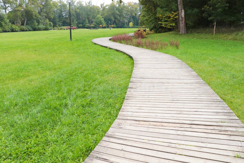 Beautiful Public City Park with Pathway and Green Grass Stock Image ...