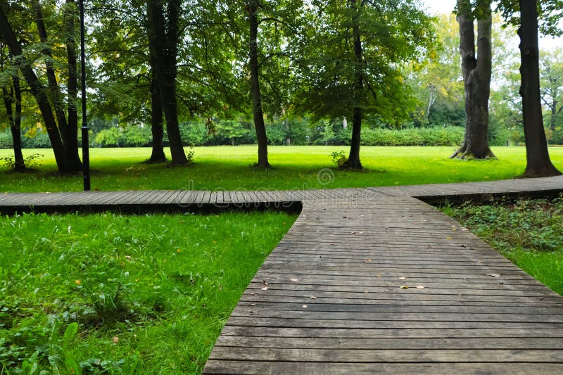 Beautiful Public City Park with Pathway and Green Grass Stock Image ...