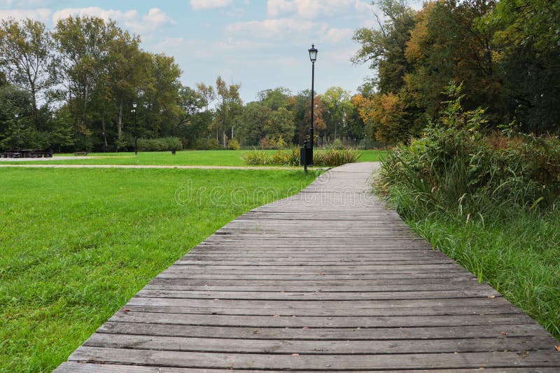 Beautiful Public City Park with Pathway and Green Grass Stock Image ...